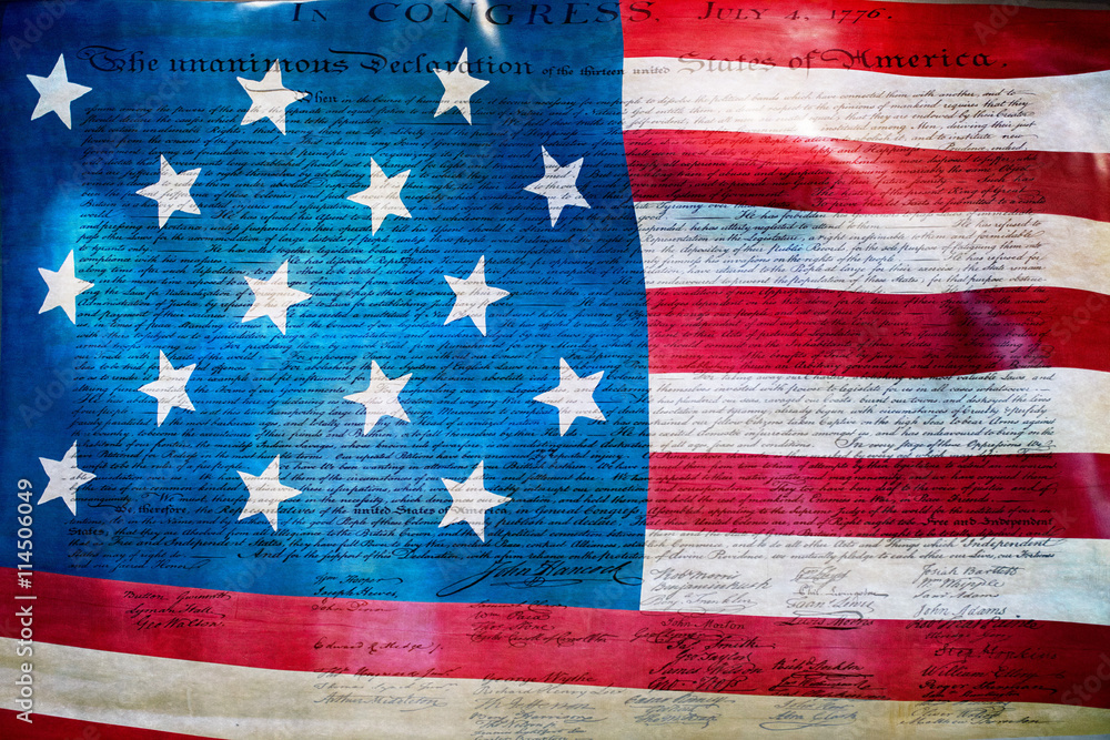 Declaration of independence 4th july 1776 on usa flag Stock Photo ...