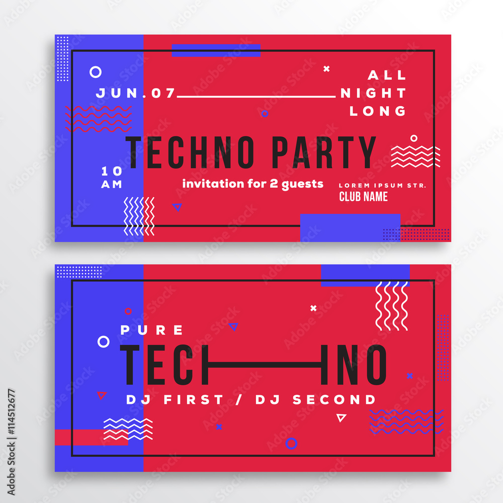 Night Techno Party Club Invitation Card or Flyer Template. Modern ...