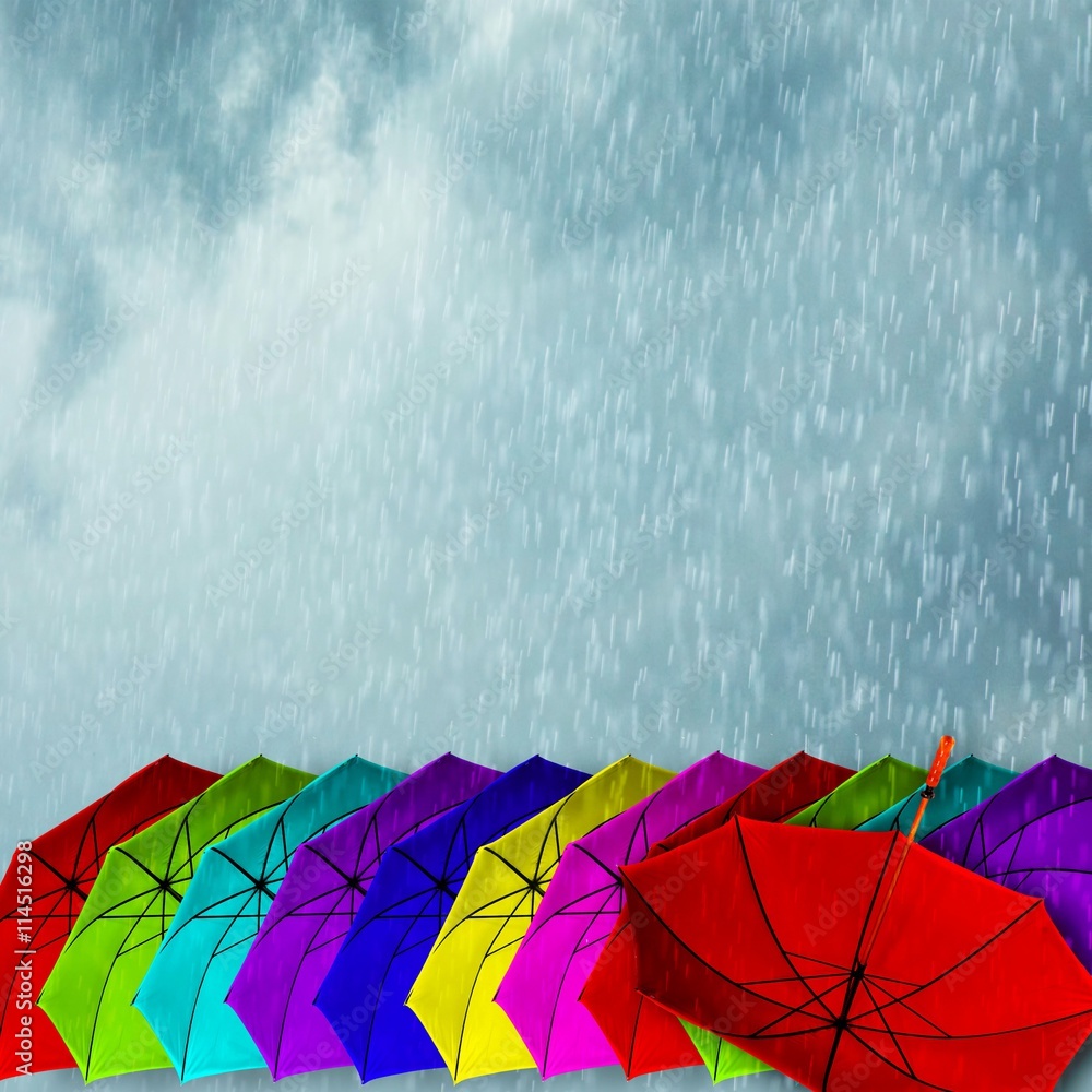 Colorful Umbrellas In The Rain