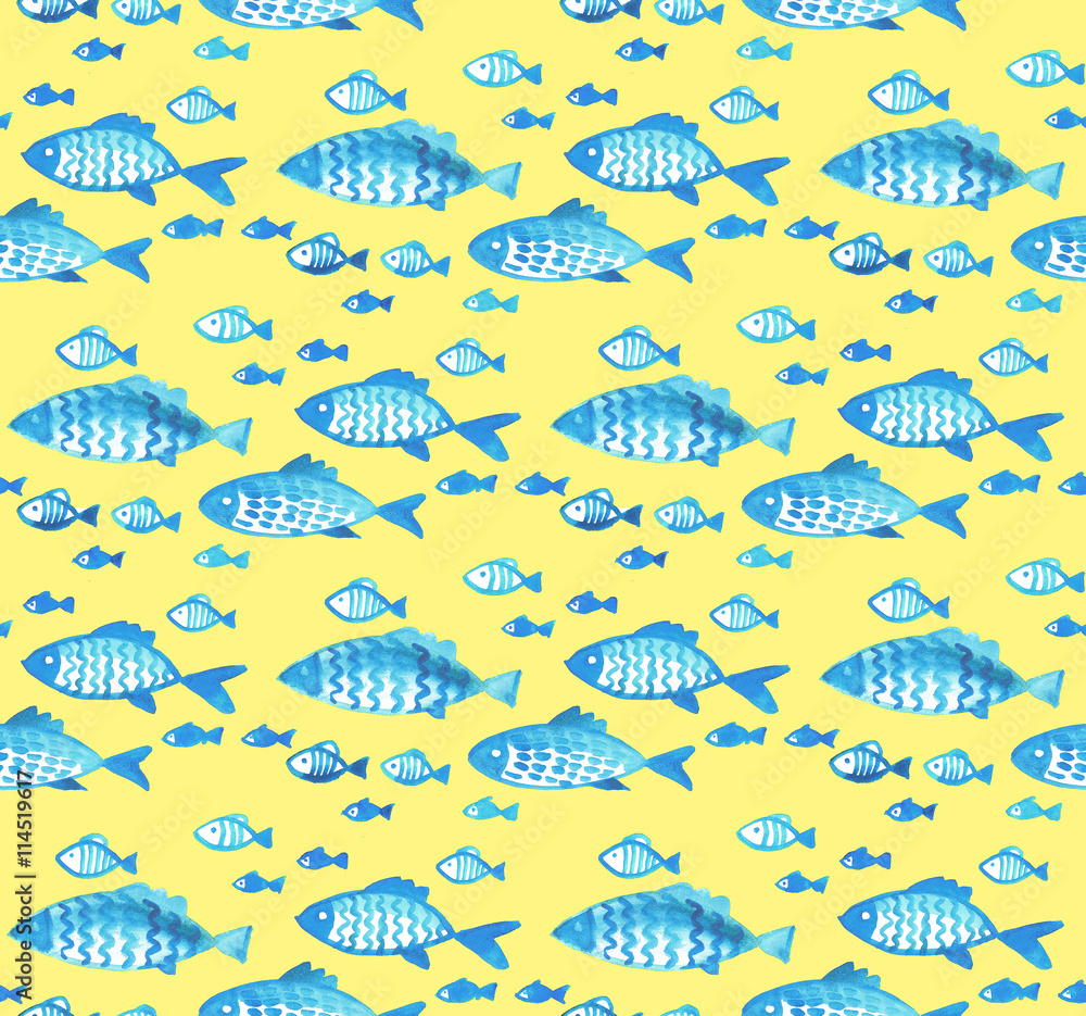 boho shubby sea drawn. sea watercolor illustration. blue water hand ...