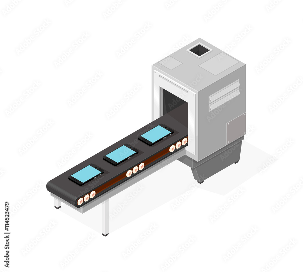 Isometric vector illustration of a factory producing smart devices ...
