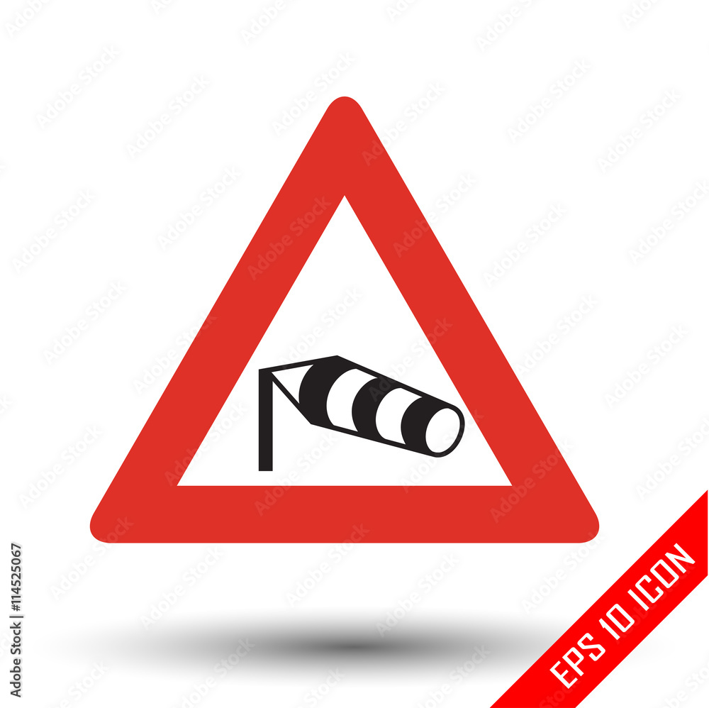Sign warning about cross wind from the left icon. Wind sock traffic ...