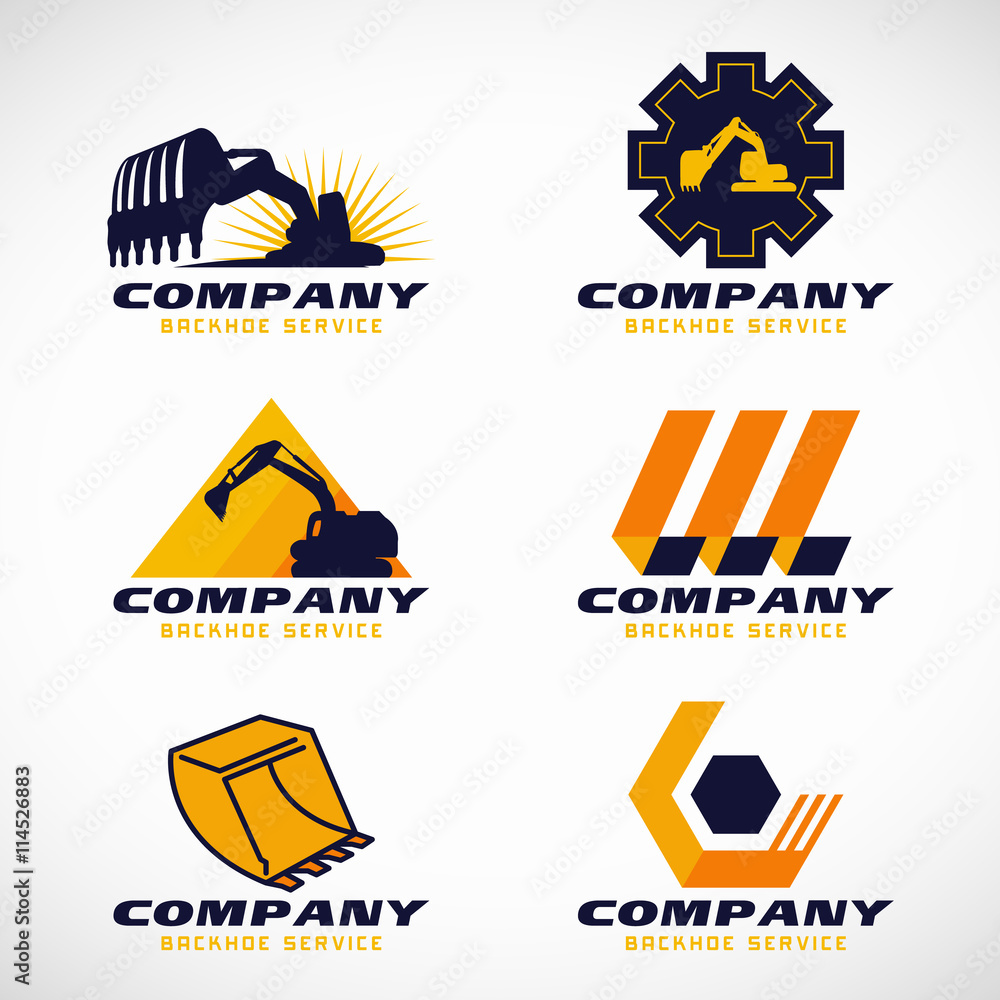Yellow and dark blue Backhoe service logo vector set design Stock ...