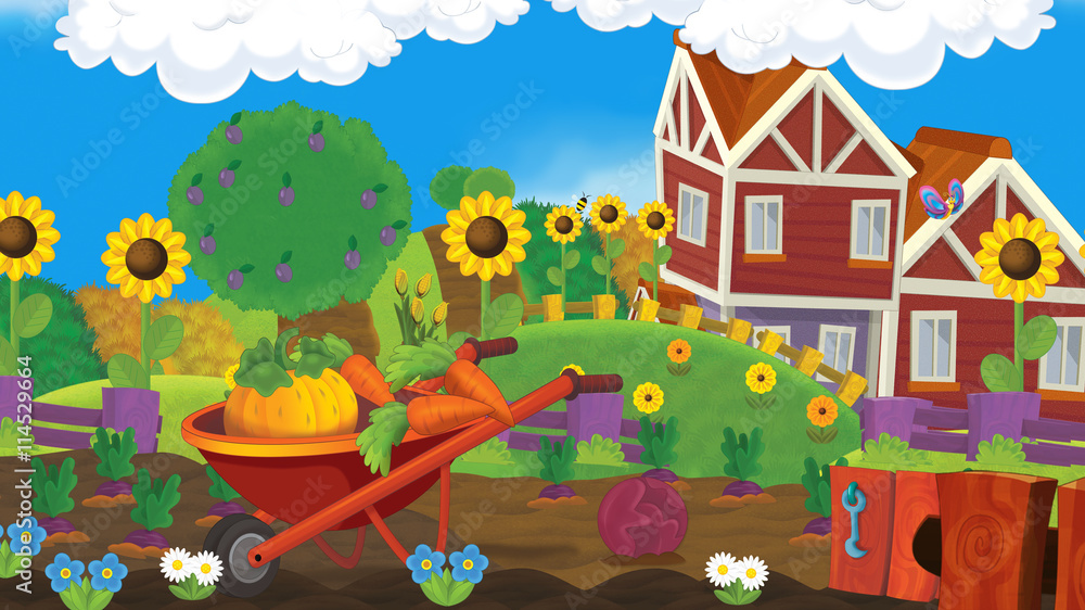 Cartoon farm scene - background for different usage - illustration for ...