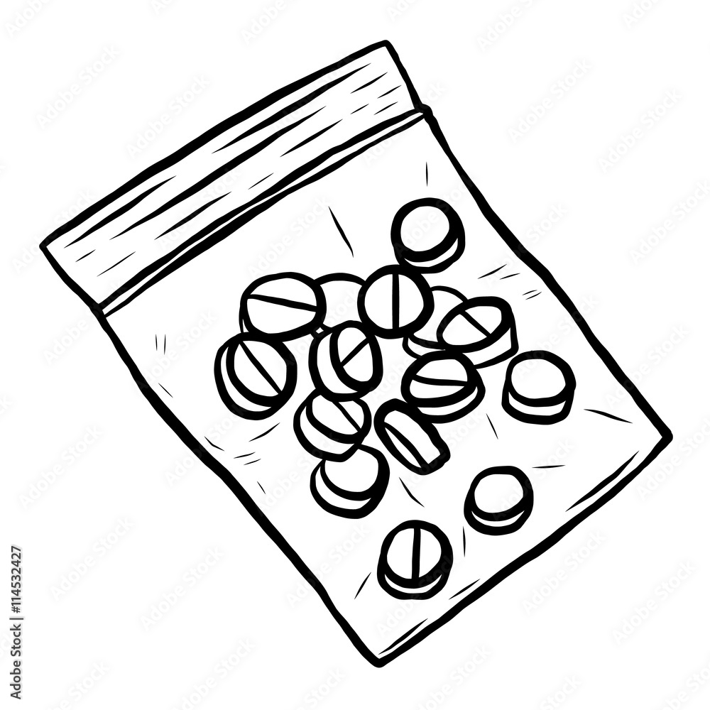drug pills in plastic pack / cartoon vector and illustration, black and ...