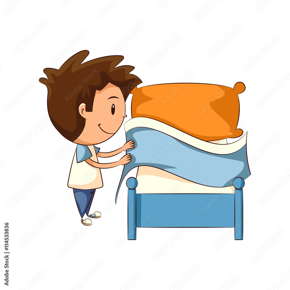 Child making bed Stock Vector | Adobe Stock