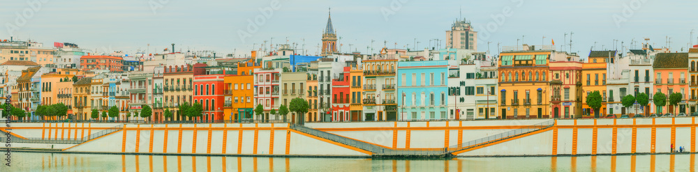 Seville panoramic cityscape with historical buildings, city skyline ...