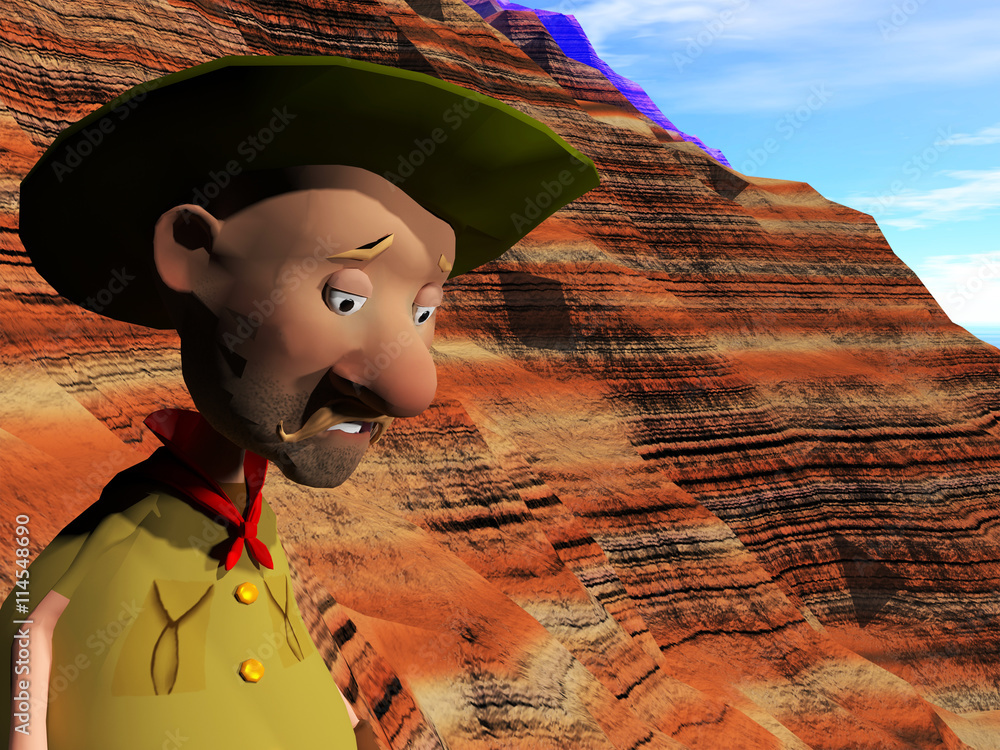 3d rendered cartoon illustration of an old mountain man with a fear of ...