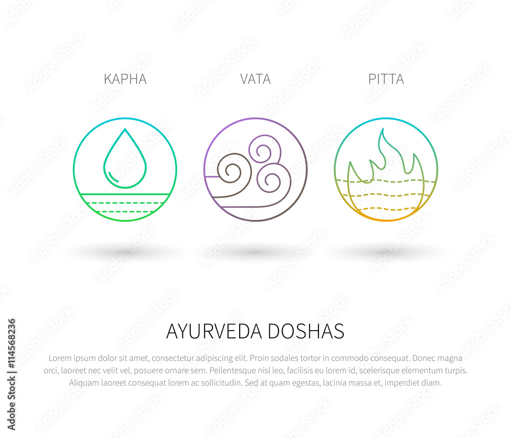 Ayurveda doshas vector thin icons isolated on white. Ayurvedic body ...