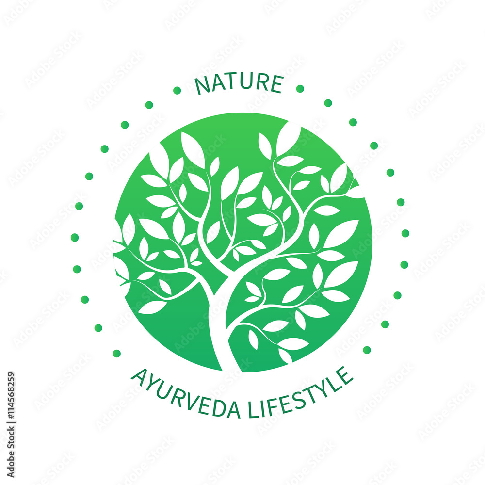 Ayurvedic vector tree icon, alternative medicine logo isolated on white ...