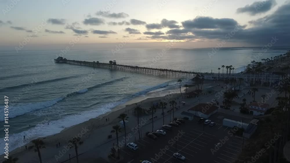 Aerial view at sunset of the Oceanside pier. Oceanside is 40 miles ...