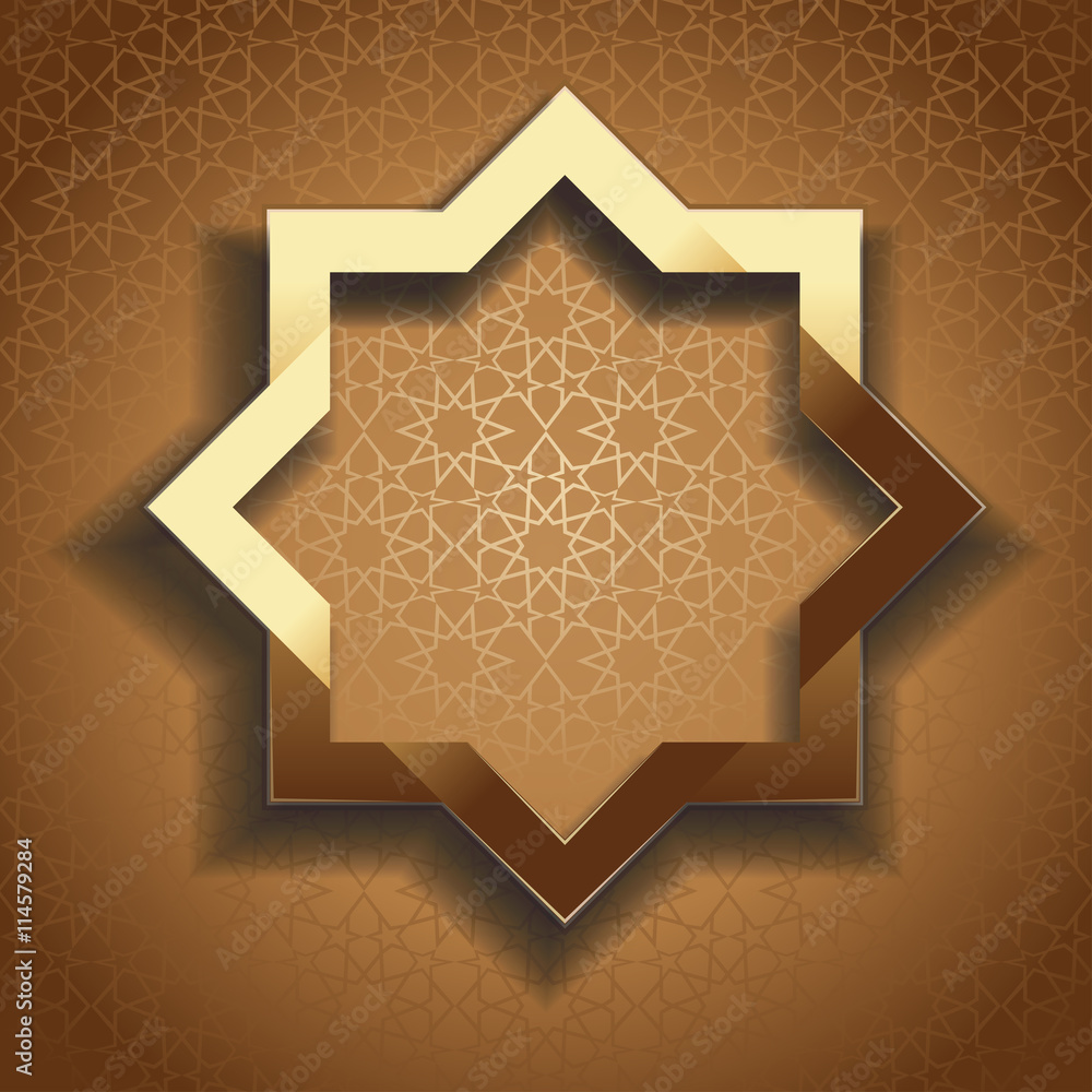 Golden frame in arabic style with empty space for text. Gold octagon on ...