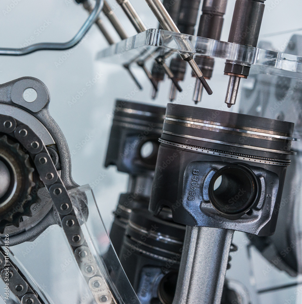 Piston engine in cross section. Close-up Stock Photo | Adobe Stock