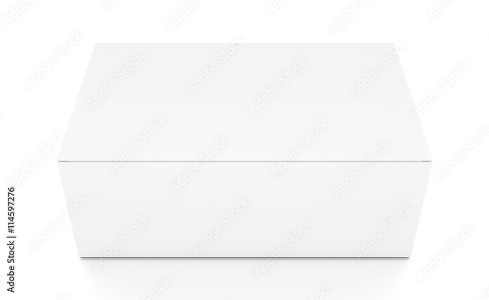 White wide horizontal rectangle blank box from top front closeup angle ...