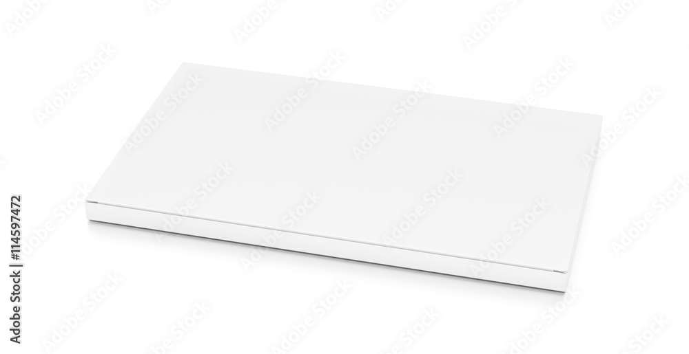 White wide thin flat horizontal rectangle blank box from top side ...