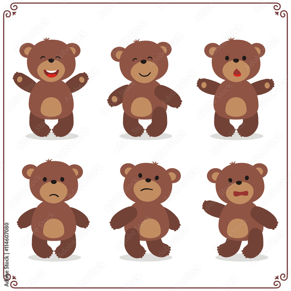 Set Vector Illustrations isolated emotion character cartoon teddy bear ...