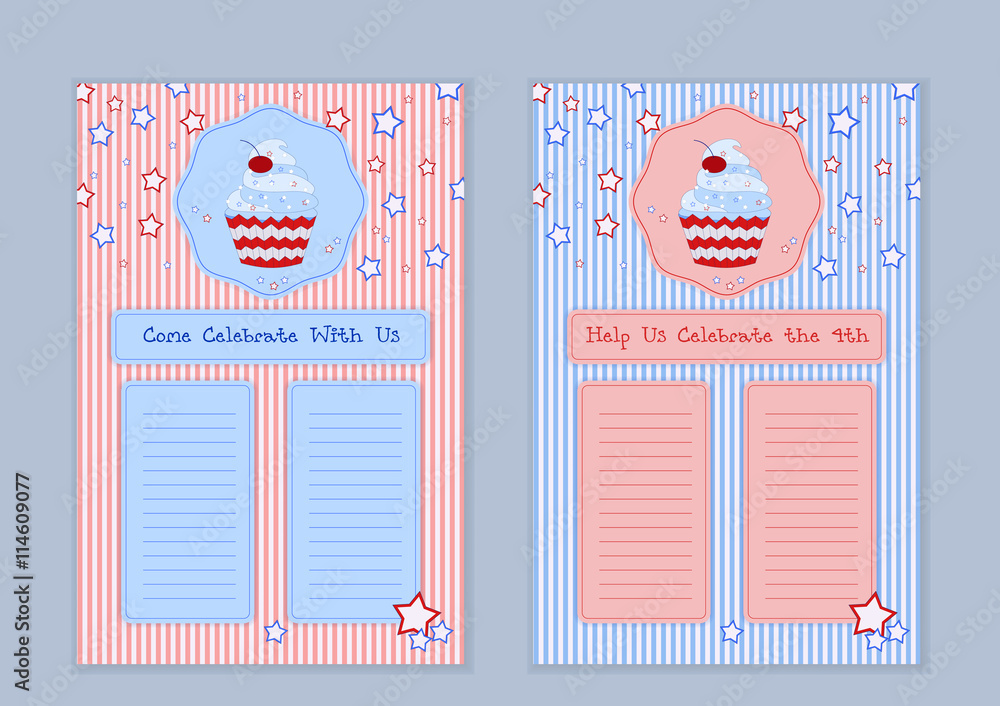 Set of templates with cute hand drawn cupcake illustrations. Restaurant ...