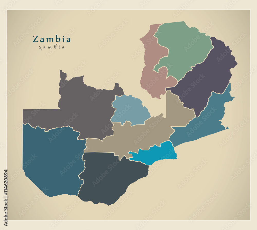 Modern Map - Zambia with provinces colored ZM Stock-Vektorgrafik ...