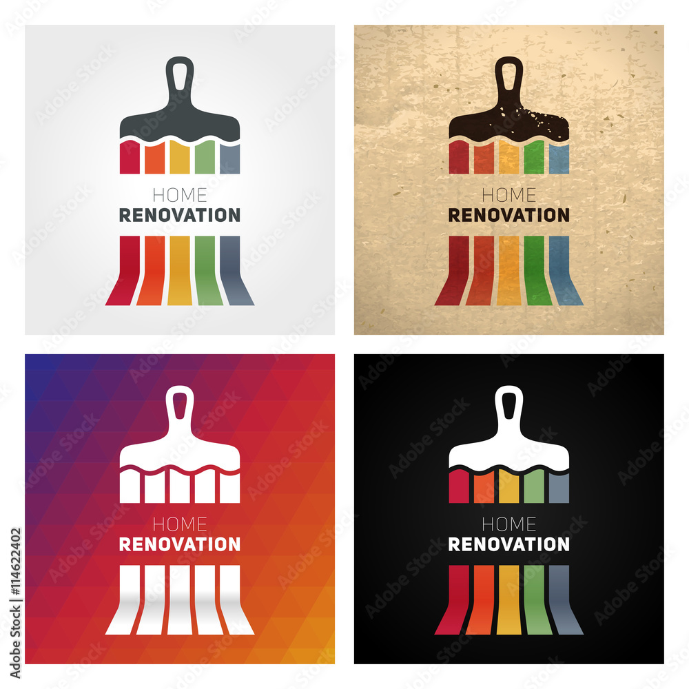 Home remodeling logos. Set of house renovation labels on various ...