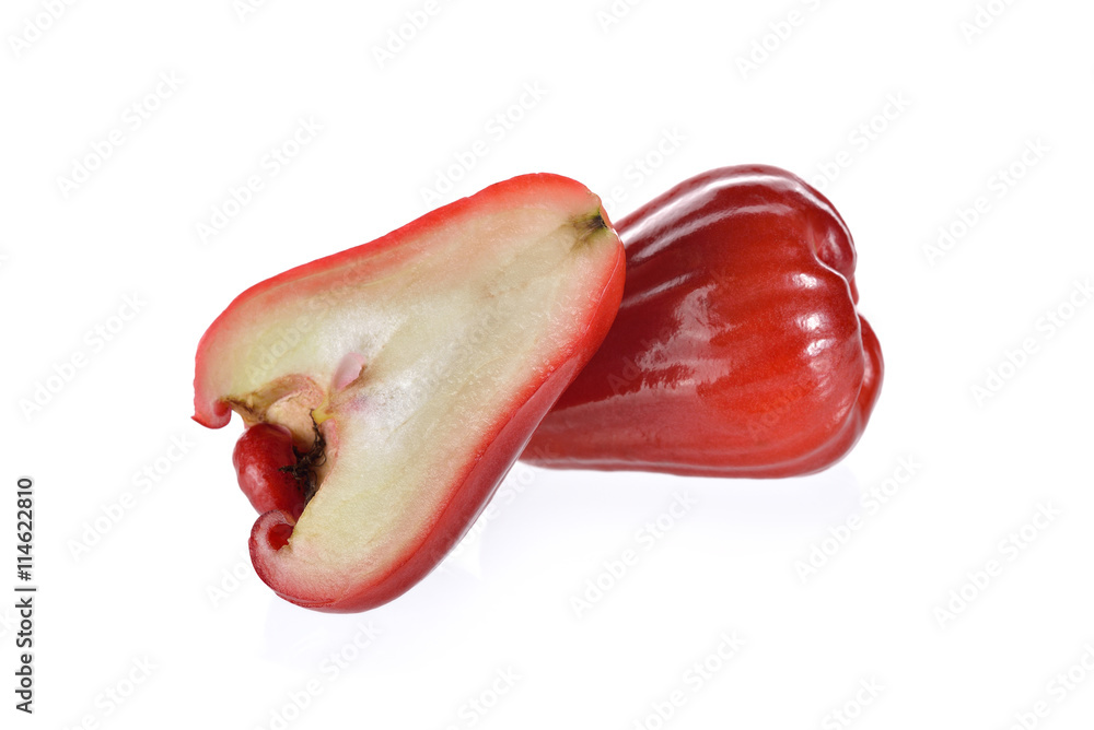 whole and half cut fresh rose apple fruit on white background Stock ...