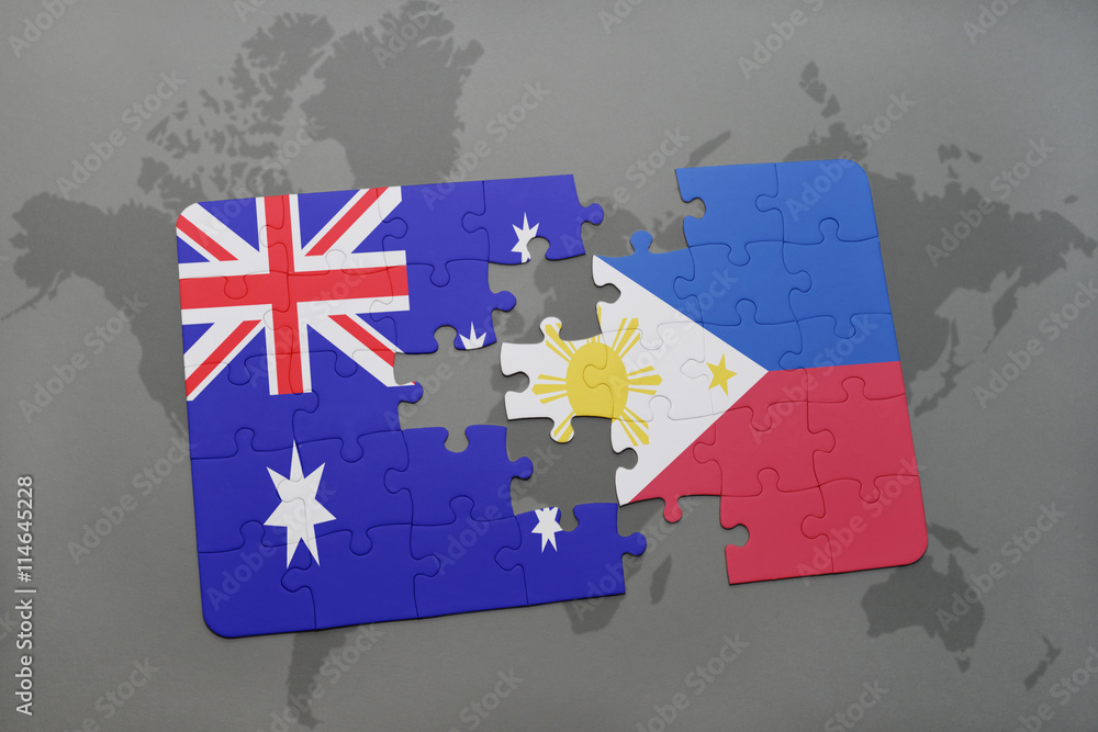 puzzle with the national flag of australia and philippines on a world ...