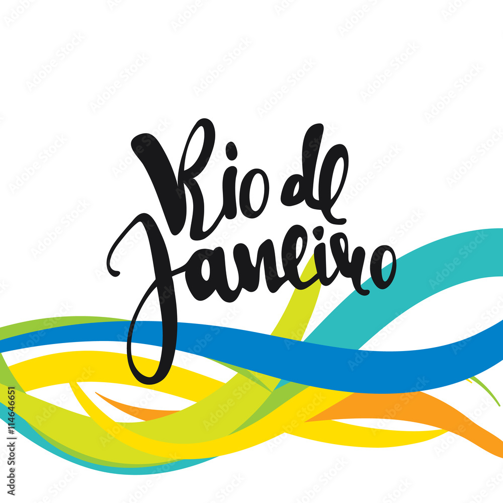 Rio de Janeiro inscription, background colors of the Brazilian flag ...
