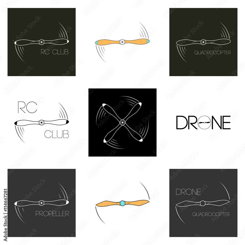 Set Icons rotating propeller. Logo aircraft. Symbol quadrocopter Stock ...