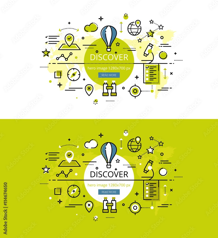 Discover. Flat line color hero images and hero banners design co Stock ... Discover. Flat line color hero images and hero banners design co Stock ...