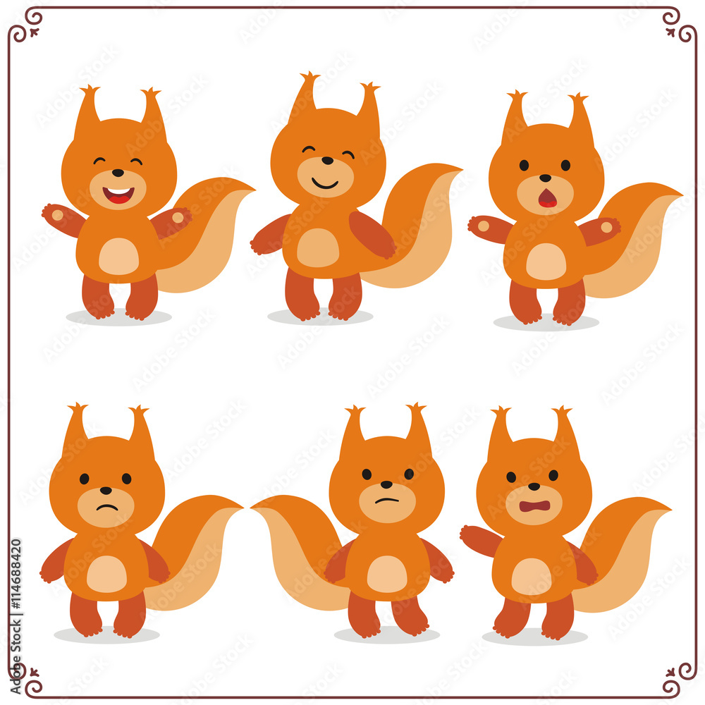 Set Vector Illustrations isolated emotion character cartoon squirrel ...