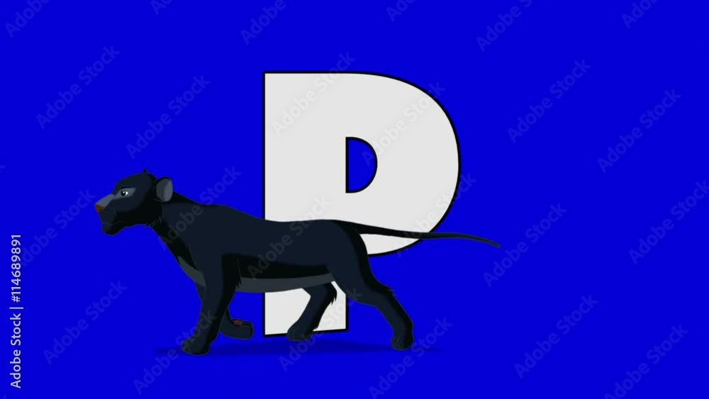 Letter P and Panther (foreground) Animated animal alphabet. Motion ...