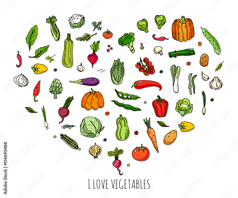 Hand drawn doodle vegetables icons set Vector illustration seasonal ...
