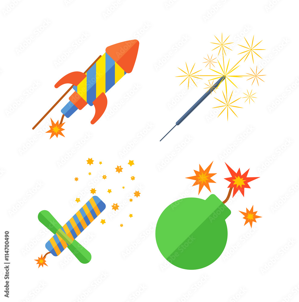 Pyrotechnic rockets vector illustration pyrotechnics and firework ...