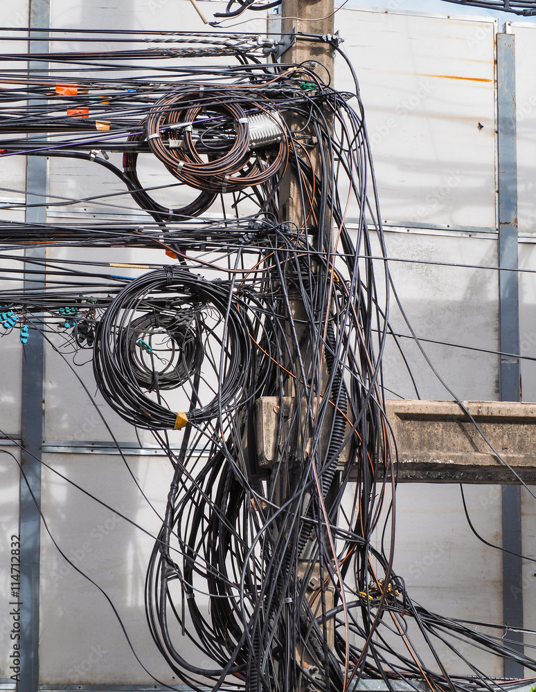 The chaos of cables and wires on every street in Bangkok, Thailand ...