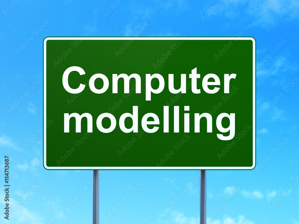 Science concept: Computer Modelling on road sign background Stock ...