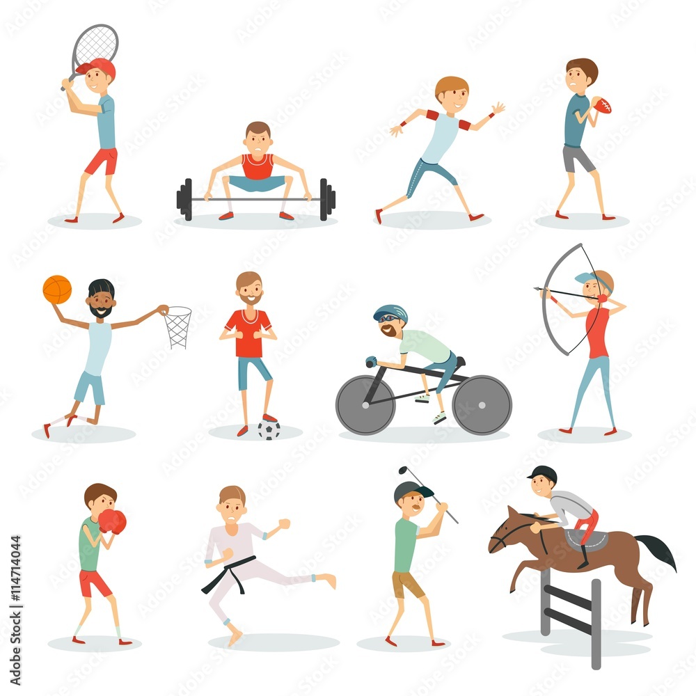 Cartoon sport people. Athletes of different sports basketball, football ...