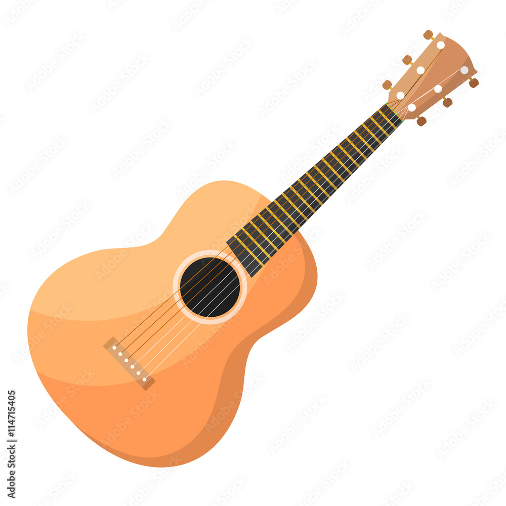Classical acoustic wooden Cartoon guitar with strings on a white Stock ...