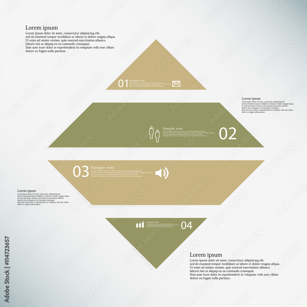 Rhombus infographic template consists of four brown parts on blue ...