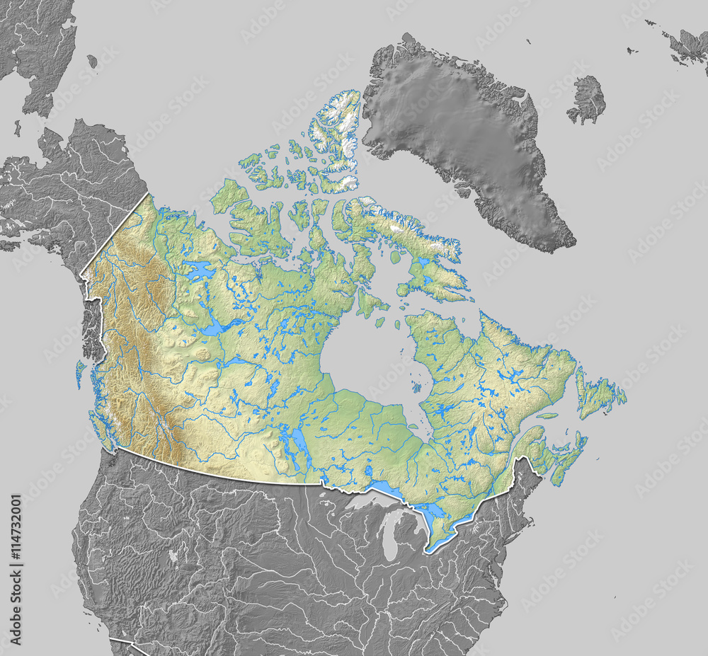 Relief map of Canada - 3D-Rendering Stock Illustration | Adobe Stock