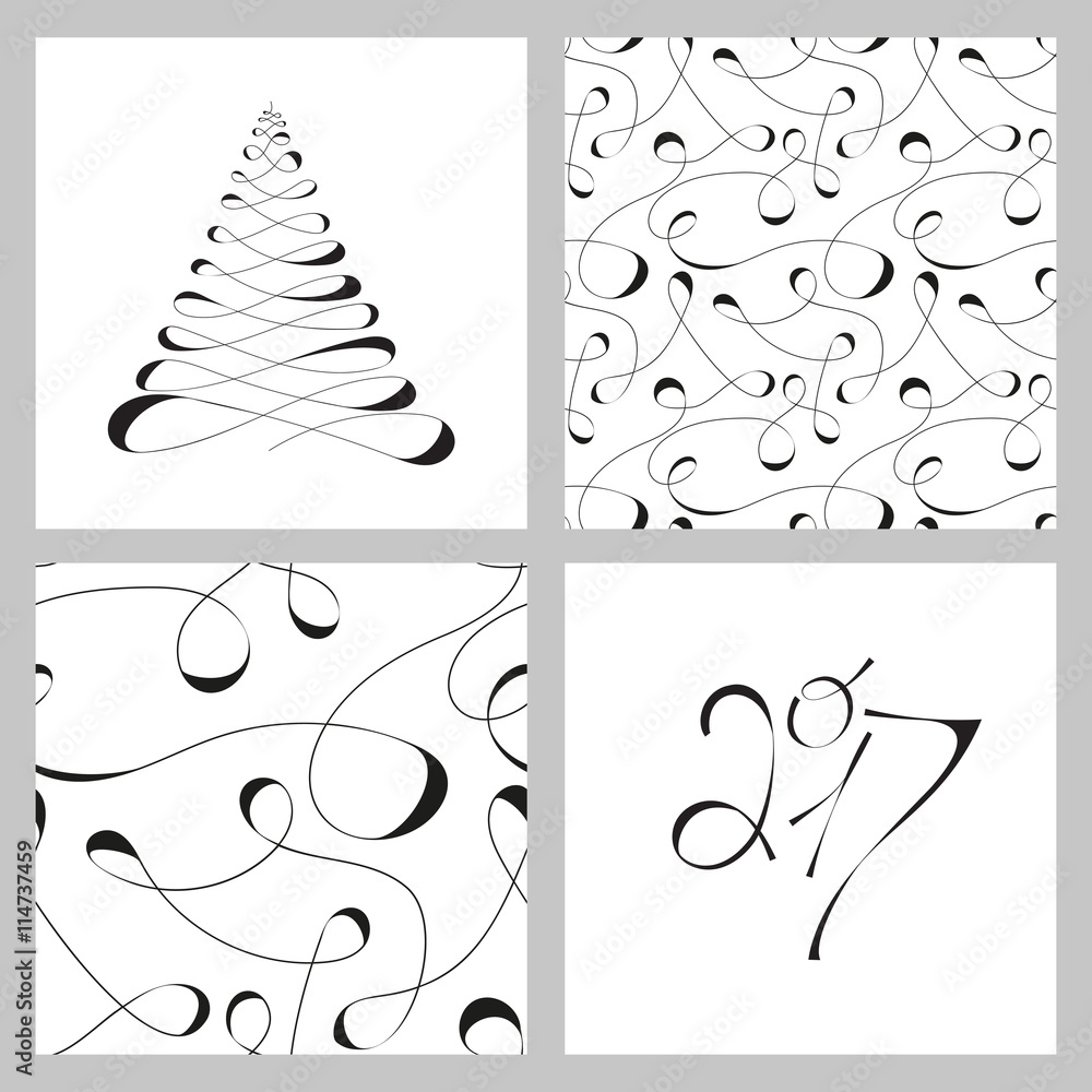 Calligraphic patterns. Monochrome calligraphic black and white drawing ...