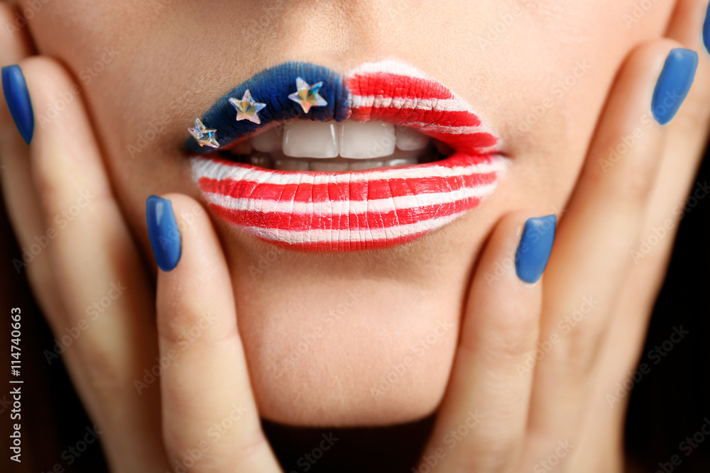 USA national flag makeup on woman lips Stock Photo | Adobe Stock