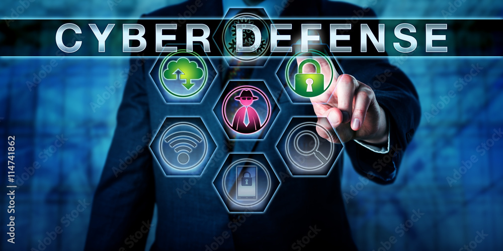 Cybersecurity Expert Touching CYBER DEFENSE Stock Photo | Adobe Stock