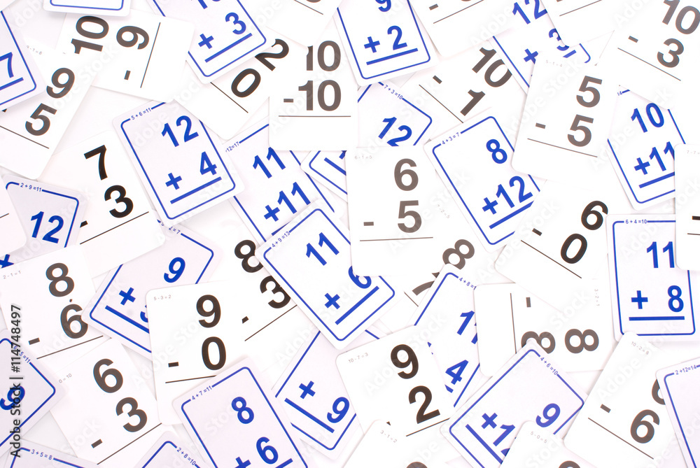 Education: Addition math cards (blue) and subtraction math cards (black ...