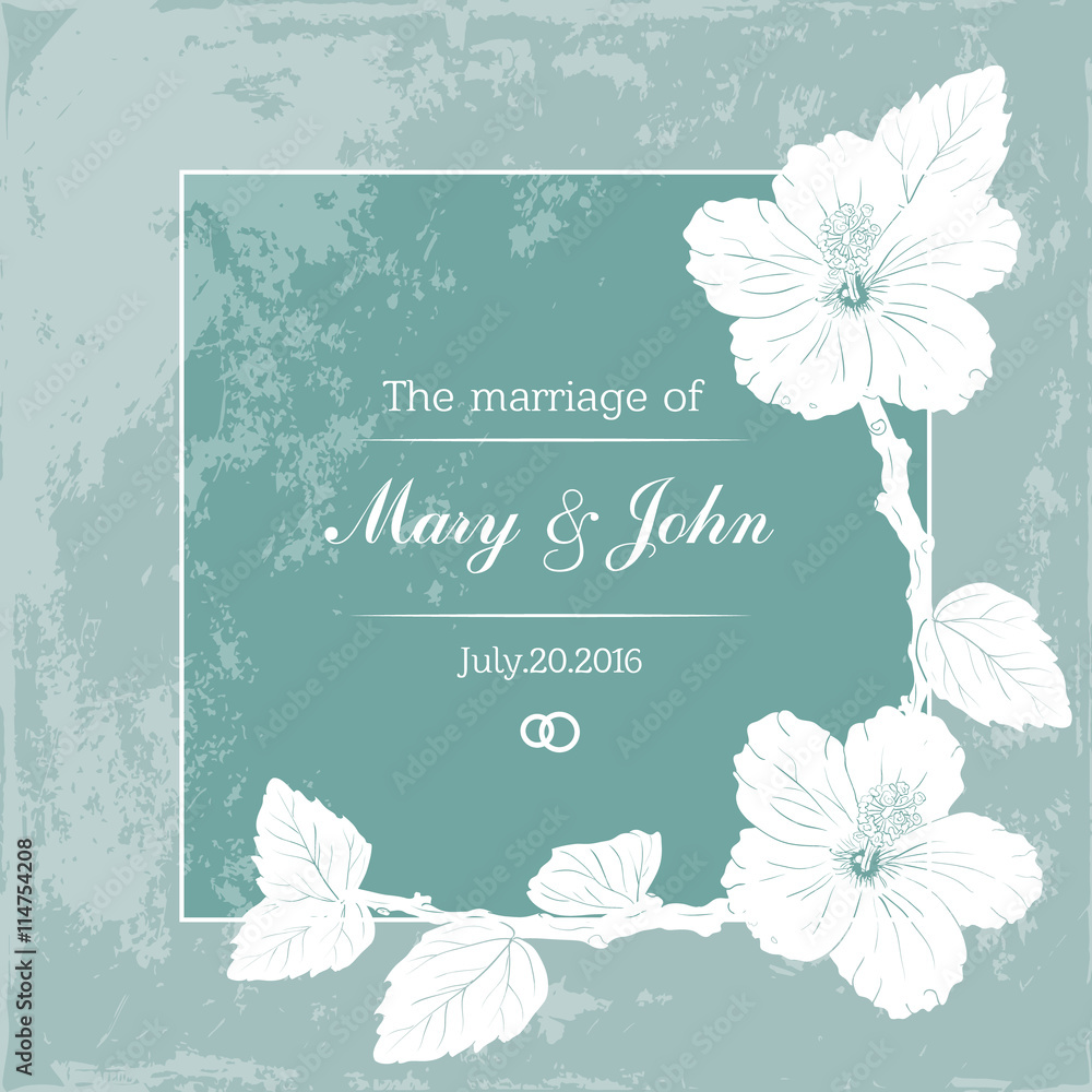 Marriage design template with custom names in square frame flowers ...