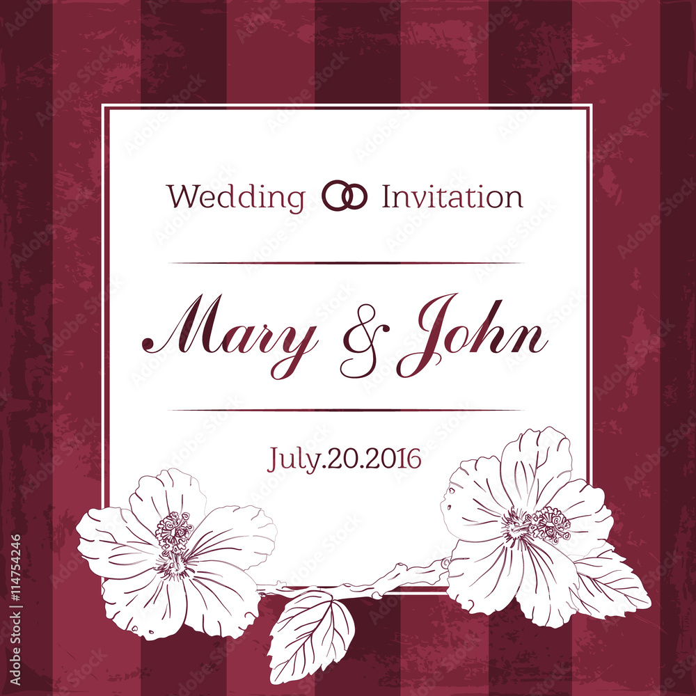 Marriage design template with custom names in square frame flowers ...