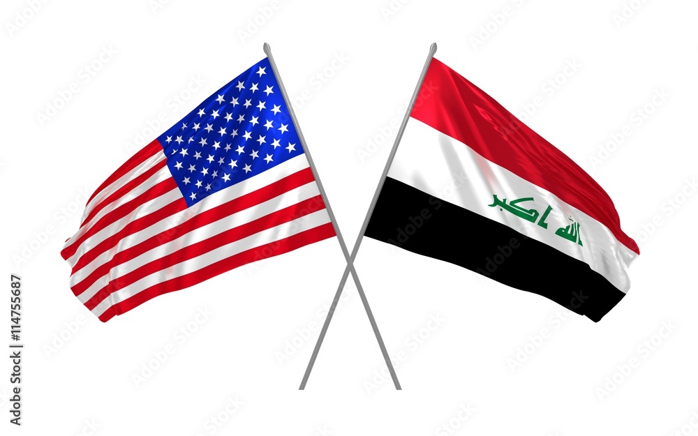 3d illustration of USA and Iraq flags waving in the wind Stock ...