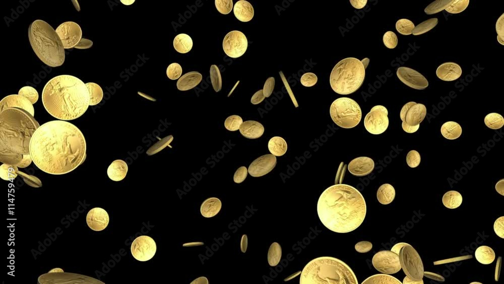 Falling US gold coin animation - seamless loop, alpha channel included ...
