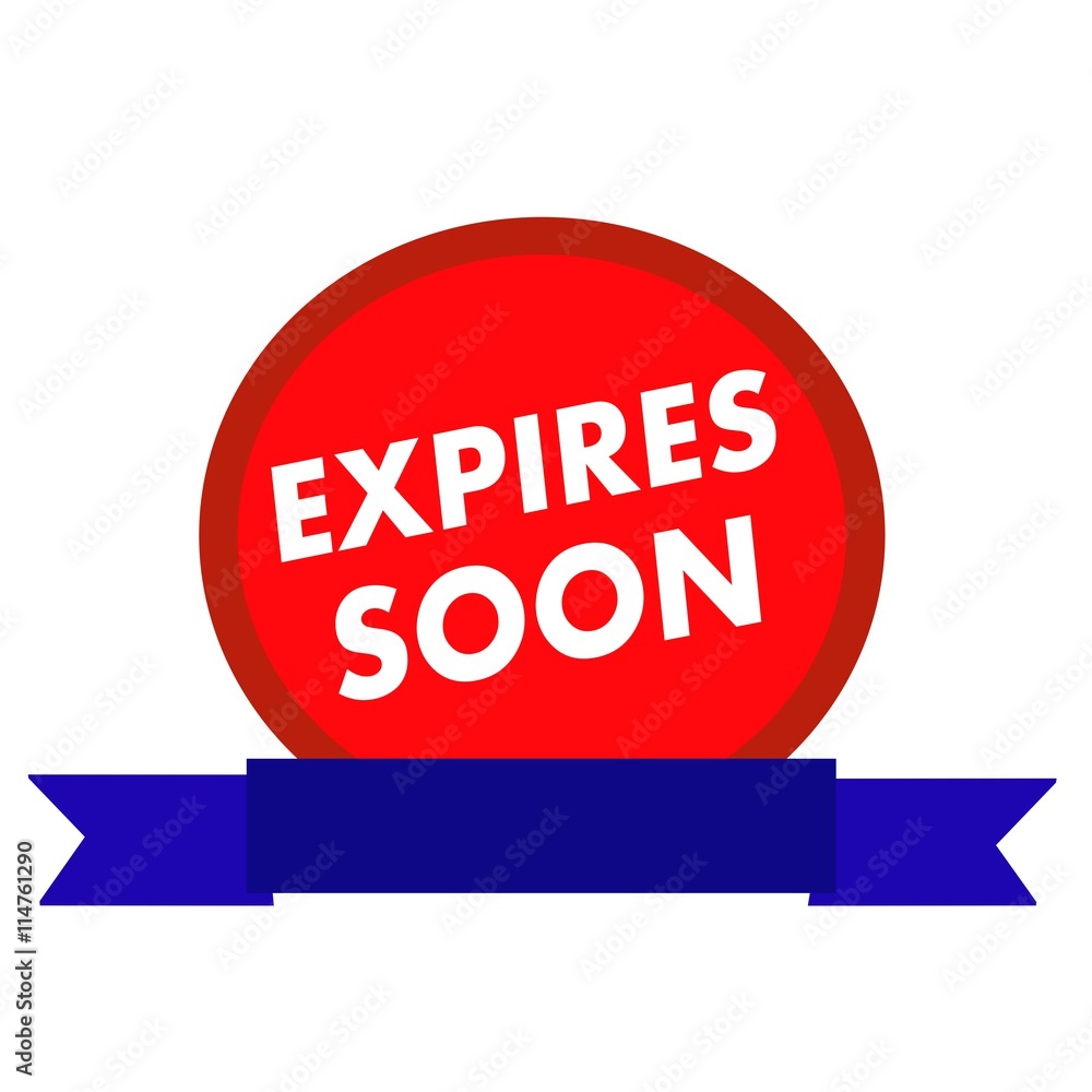 expires soon white wording on Circle red background ribbon blue Stock ...