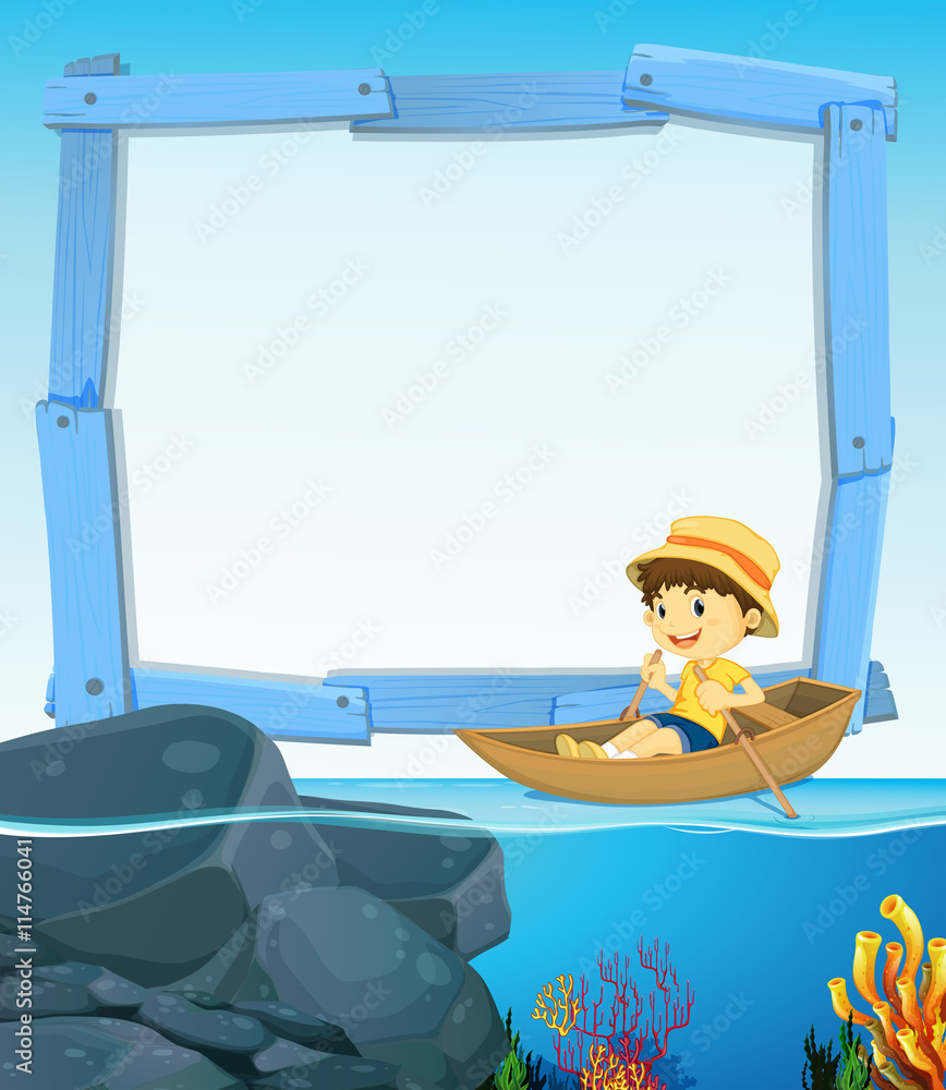Border design with boy rowing boat Stock Vector | Adobe Stock