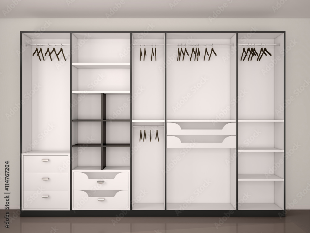 modern black and white empty walk-in closet Stock Illustration | Adobe ...