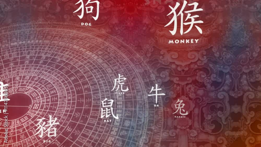 Chinese zodiac pattern with ancient feng shui compass - seamless ...